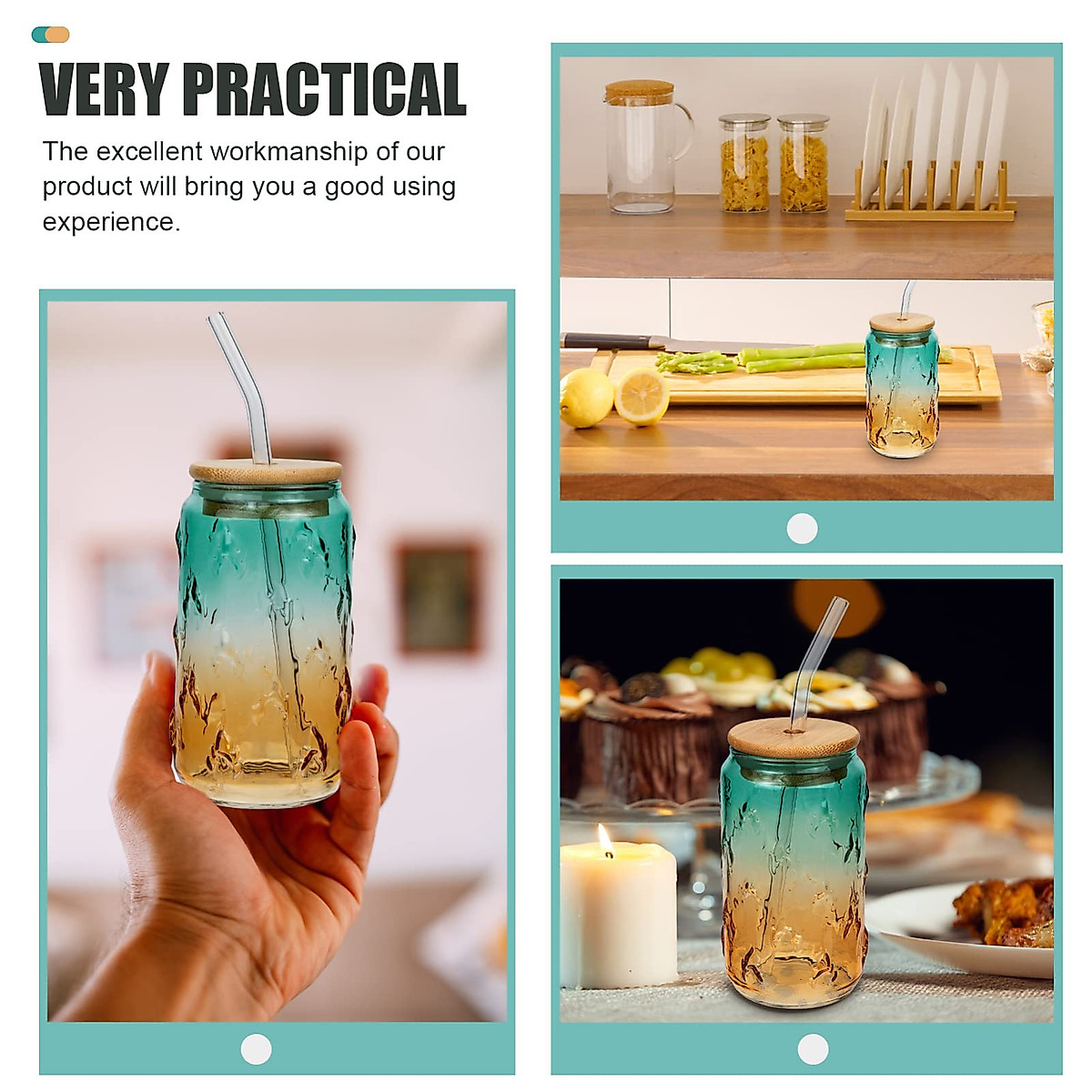 Hemoton Drinking Cup Glass Cups Water Cups Drinking Glasses with Bamboo Lids and - 12oz (350ml) Can Shaped Cups, Beer Glasses, Iced Coffee Glasses (Orange) Cold Drink Cups Flutes