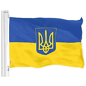 G128 Ukraine Ukrainian Coat of Arms Flag | 3x5 Ft | LiteWeave Pro Series Printed 150D Polyester | Country Flag, Indoor/Outdoor, Vibrant Colors, Thicker and More Durable Than 100D 75D Polyester