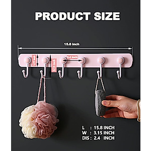 Adhesive Wall Hooks with 6 Rotating Hooks, Pink Rack Wall Hooks for Hats and Coats, Perfect for Hanging Kitchen Utensils and Towels in Kitchen and Kids Bedroom(1PACK)