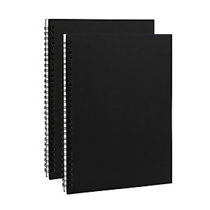 DSTELIN 10 inch x 7.5 inch, 100GSM, Blank Spiral Notebook, 2-Pack, Soft Cover, Sketch book, 120 Pages / 60 Sheets, (Black)