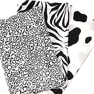 AMORNPHAN Set of 3 Black and White Animal Printed TC Cotton Fabric Leopard Zebra Cow Fat Quarters for DIY Sewing Crafts 18" x 22"