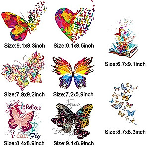 8 Large Sheets Colorful Butterfly Iron on Stickers Patches Cute Flying Animal Heat Transfer Stickers Decals DIY T-Shirt Jeans Backpacks Families Clothing Hat Decoration Applique
