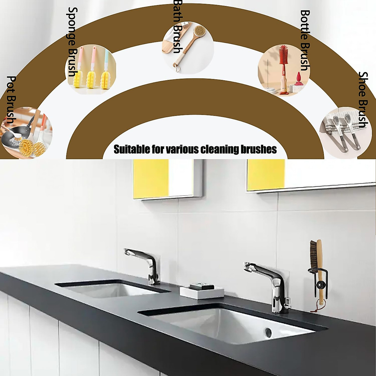 Ginyrerd 2Pcs Mini Self-Adhesive Sink Sponge Holder for Kitchen Sink Dish Wand Holder Sink Brush Holder No Drilling Dish Brush Holder,Strong Stickiness,Black