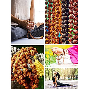 Mandala Crafts Rudraksha Mala 108 Beads - Rudraksha Beads - Nepal Knotted Rudraksha Seed Japa Mala Tibetan Prayer Beads for Rudraksha Necklace Men Women Meditation Yoga Red Tassel