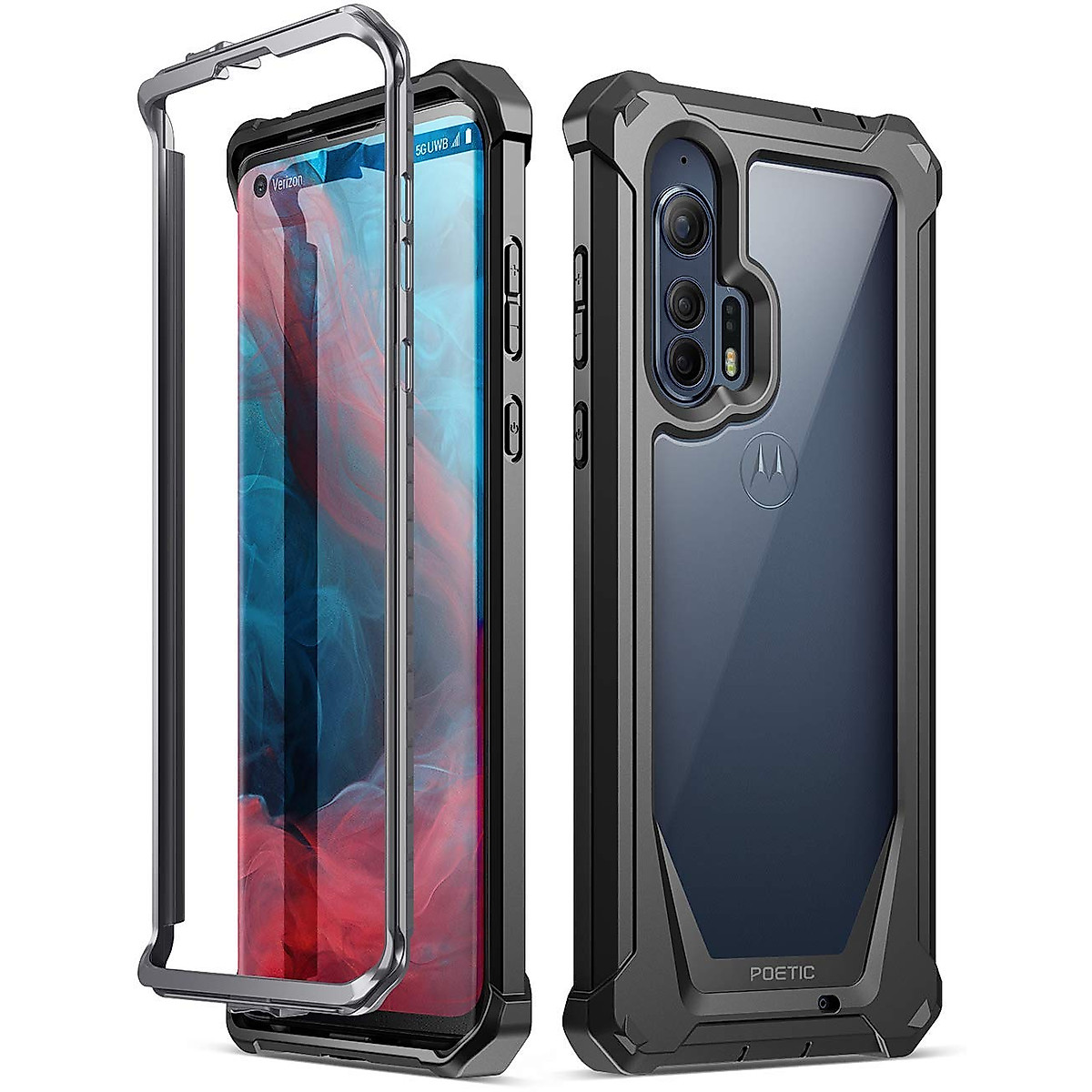 Poetic Guardian Series Case Designed for Moto Edge+ Case, Moto Edge Plus Case, Full-Body Hybrid Shockproof Bumper Cover Without Built-in-Screen Protector, Black/Clear