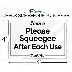 Airbnb Essentials for Hosts Bathroom Signs - 4"x6" Acrylic Sign w/Mounting Tape - Please Squeegee After Each Use Bathroom Sign Rental Home Necessities - Bathroom Door Signs