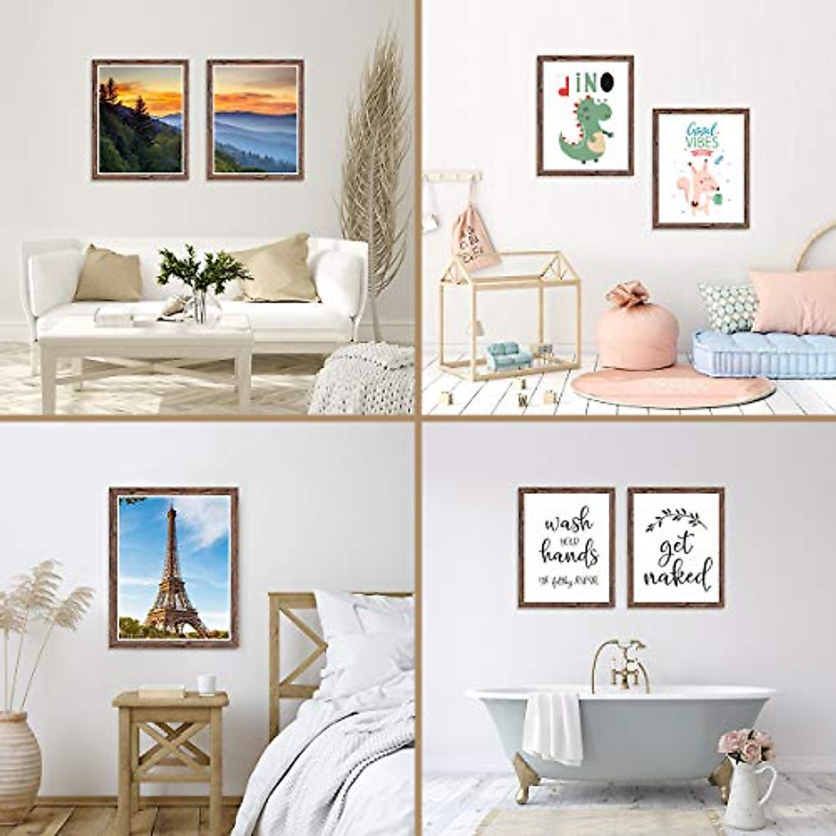 Q.Hou 16x20 Picture Frame Wood Patten Rustic Brown Puzzle Frame Set of 2, Wall Hanging, Smooth Molding & Acrylic Cover, Great for Art Prints, Poster, Mural and Picture (QH-PF16X20-BR)