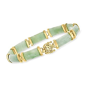 Ross-Simons Jade Good Fortune Bracelet in 18kt Gold Over Sterling. 7.5 inches