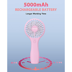 TriPole Mini Handheld Fan 5000mAh Battery Operated Small Fan 2 Speeds Powerful Personal Portable Fan USB Rechargeable Electric Fan for Eyelash Makeup Girls Women Summer Wedding Outdoor Travel, Pink