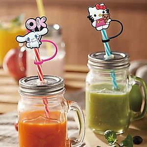 10 Pcs Straw Cover Cap for Stanley Cup, 10mm Reusable Straw Topper for Stanley 30&40 Oz Tumbler, Straw Tip Covers for Stanley Cup Accessories (10mm Kawaii)