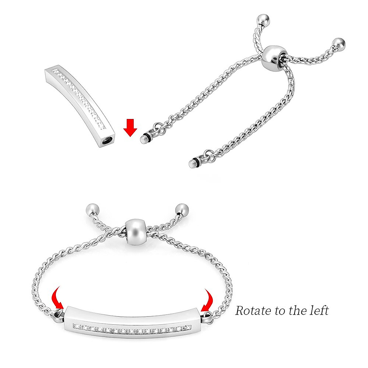 Shiny Crystal Cremation Bracelet for Ashes for Women Cube Urn Bangle Locket Ash Holder Memorial Jewelry Bracelet Keepsake Gift (Silver)