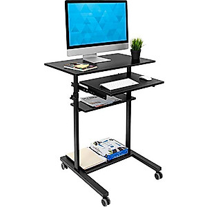 Mount-It! Mobile Standing Desk with Retractable Keyboard Platform | Height Adjustable Stand Up Computer Workstation | Locking Wheels, 99 Lbs Capacity