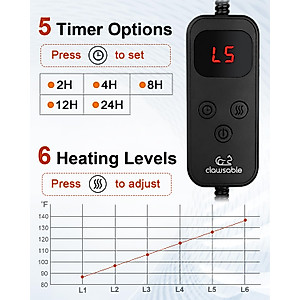 Lamlingo Pet Heating Pad for Cat Dog,Extremely Waterproof Heated Cat Bed Outdoor&Indoor,Adjustable Heated Dog Blanket Mat with 6 Temperature&5 Timers Set,Pet Heater Warmer(Grey,XL-36 Lx24 W)