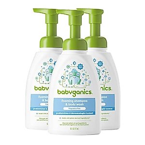 Babyganics Baby Shampoo + Body Wash Pump Bottle, Fragrance Free, 16oz, 3 Pack