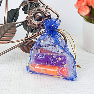 SumDirect Small Sheer Organza Bags - 120Pcs 4×5 Inch Mixed Color Moon Stars Wedding Party Favor Bags with Drawstring, Jewelry Gift Mesh Bags for Valentines Day