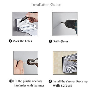 Shower Foot Rest, Shaving & Washing Foot Rest, Heavy Duty Aluminum Alloy Shaving Shelf Fold-Up Shower Foot Rest for Shaving Legs Shower Combo Set (Silvery)