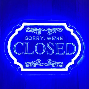 MinIeoh Open Closed LED Neon Sign, 3D Engraved Light Up Wall Door Window Decor Sign, 2PCS/SET, For Business Coffee Beer Salon Studio Bar Restaurants Hotel Office