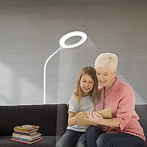 Bright Floor Lamp for Office, Reading and Bedrooms. LED Floor Lamp for Lash Light for Eyelash Extensions, Makeup & Nail Spa. Gooseneck Standing Lamp (White)