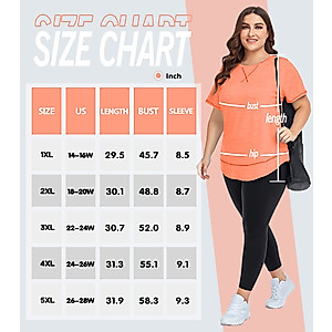 COOTRY Plus Size Workout Tops for Women Short Sleeve Loose fit Shirts Athletic Gym Yoga Clothing Short Orange 3XL