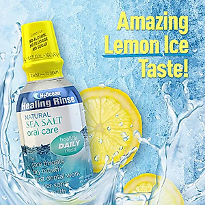 2 Pack H2Ocean Healing Rinse Mouthwash- Great Tasting Sea Salt & Xylitol Mouth Wash for Fresh Breath & Dry Mouth - Alcohol & Fluoride Free - Lemon Ice 16oz