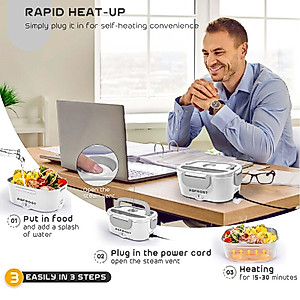 Electric Lunch Box for Car and Home, Work Office - 12V-24V/110V Portable Food Warmer Heater Lunch Box for Men & Adults With 304 Food-Grade Stainless Steel Container 1.5L, SS Fork & Spoon - Grey