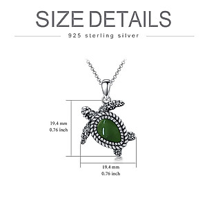BETHZA Turtle Necklace Genuine Jade Sea Turtle Necklace Sterling Silver Sea Turtles Pendant Gifts for Women (18+2")