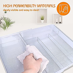 KAKUNM Utensil Organizer | Large Plastic Silverware Adjustable Utensil Organizer for Kitchen Divided Drawer Storage, Multi-Purpose Organizer Silverware Tray for Office, Bathroom, Cabinet, Clear