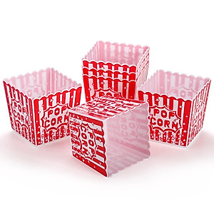 Tebery 30 Pack Reusable Movie Night Popcorn Boxes for Party, Plastic Open-Top Popcorn Containers Bucket, Carnival Circus Party Popcorn Bowl - 3.75" Tall x 3.75" Square