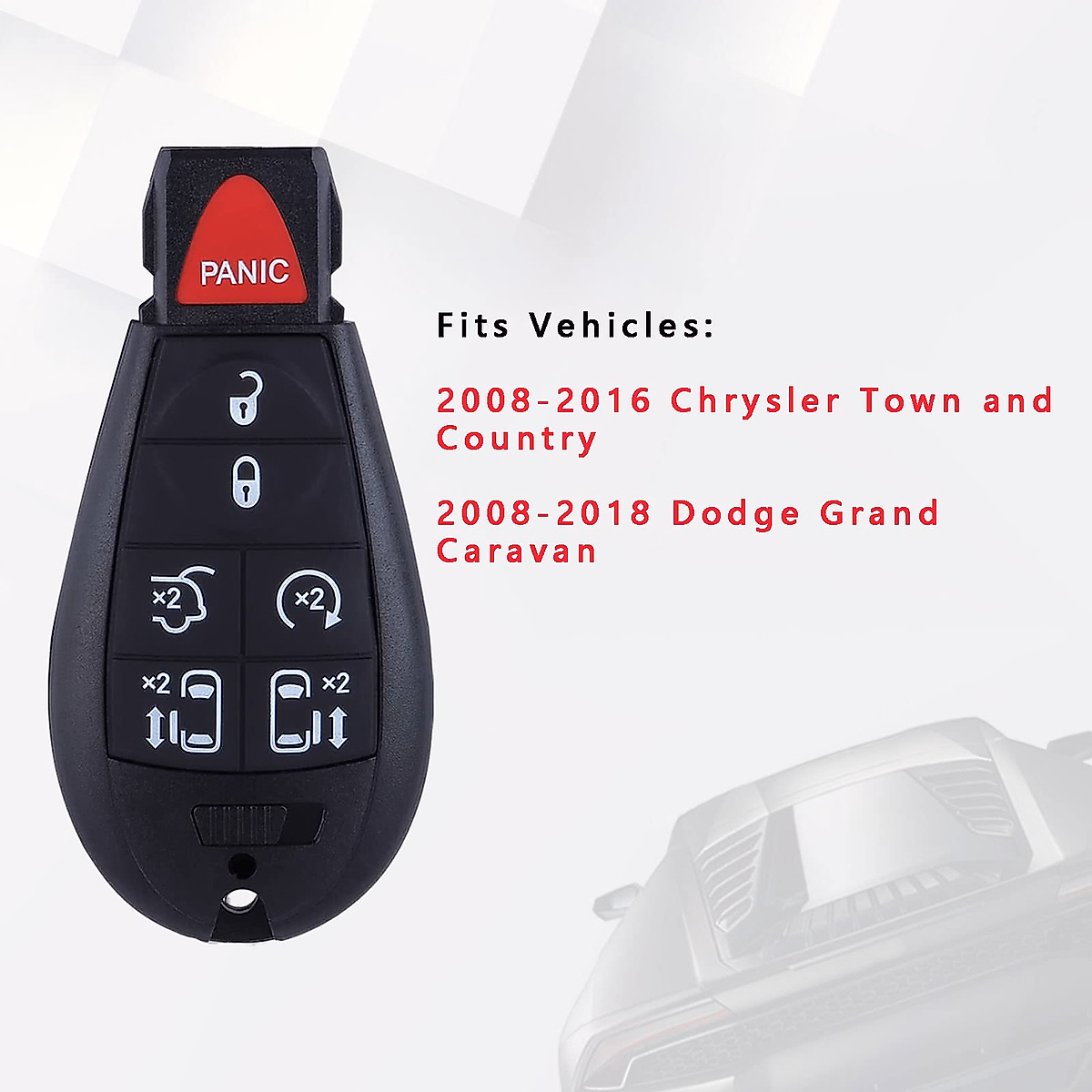 7 Buttons Keyless Entry Remote Control Car Key Fob for Dodge Grand Caravan 2008-2018 Chrysler Town and Country 2008-2016 (M3N5WY783X) Pack of 2