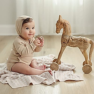 Luxury Knit Baby Blanket - 100% Soft Fine Cotton Quilt Blanket - Use as Receiving Swaddling Crib Stroller Nursery Bed Shower Baby Gift Registry for Newborns Toddlers Boys & Girls (Plaid - Beige)