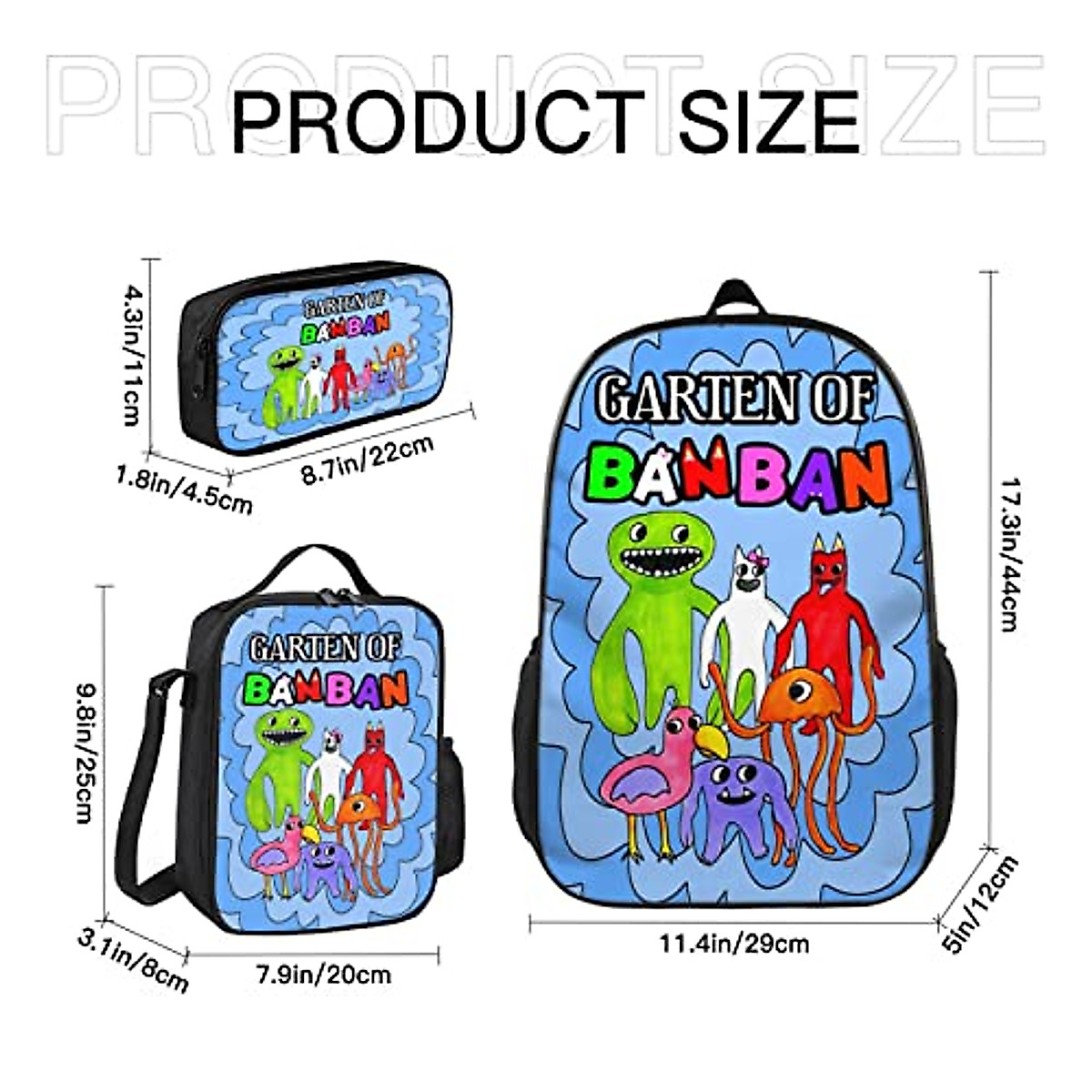 kzeuhsn Garten of Ban Ban Backpack Set with Insulated Lunch Bag and Pencil Case, Waterproof Laptop School Bag for Kids Boys and Girls