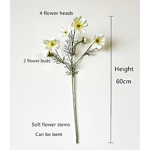 HGKJH Artificial Wild Flower 6 Pcs Cosmos Long Stem Calliopsis, Simulation Bouquet, Realistic Plastic Fake Silk Flowers Table Kitchen Home Garden Party Arrangement Wedding Decoration, 6 Head, White