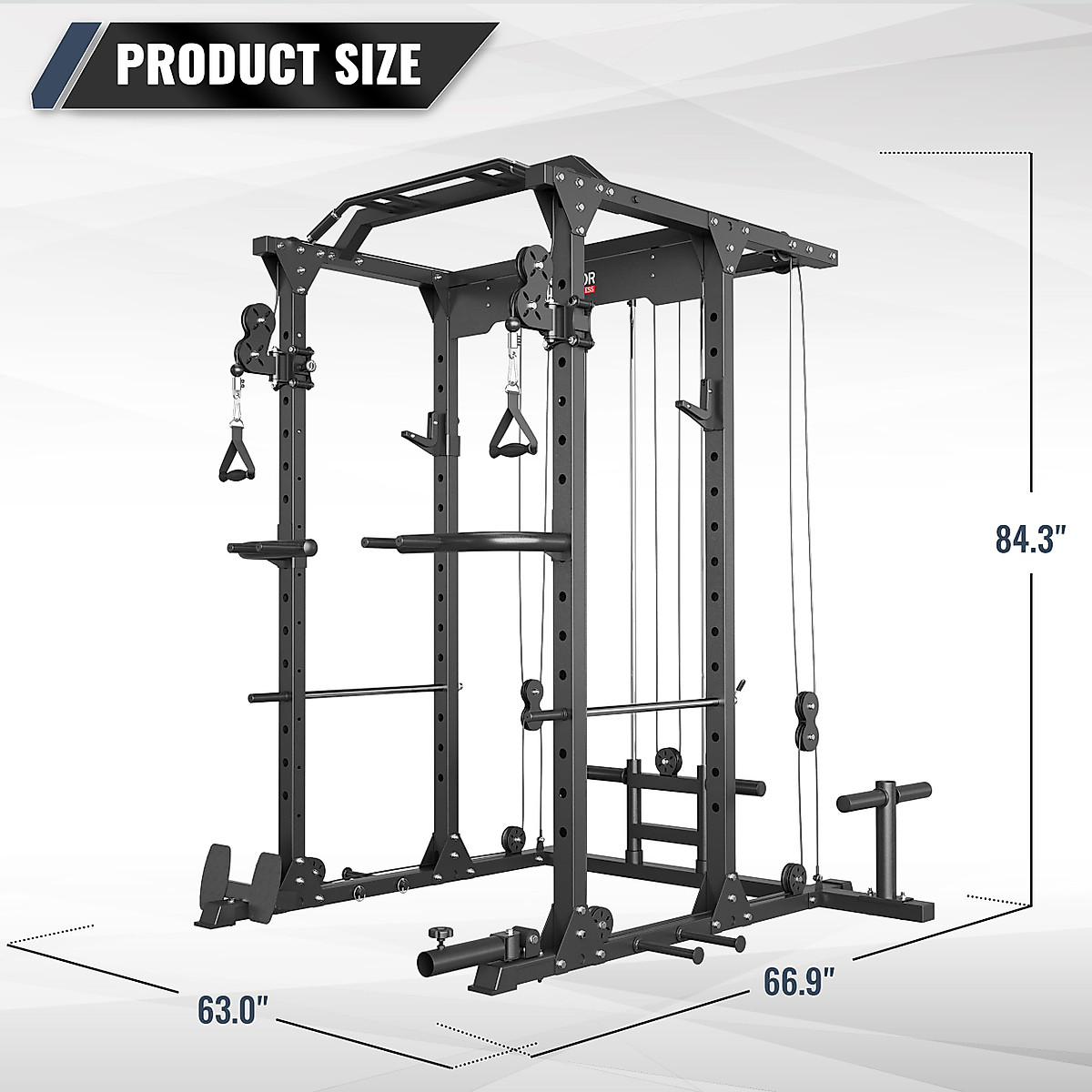 MAJOR LUTIE Fitness Power Cage, PLM03 All-In-One 1400 lbs Multi-Function Power Rack with Adjustable Cable Crossover System and More Exercise Machine Attachments(Black)