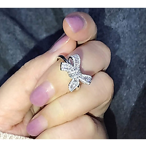 Cutesmile 18k Platinum Plated Shiny Cubic Zirconia Crystal Bow-Knot Engagement Wedding Ring (10)