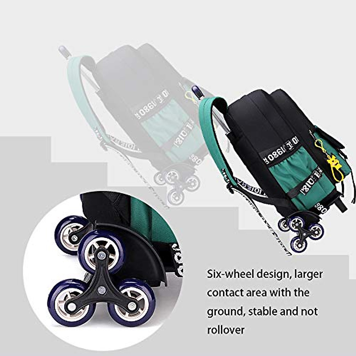 CUSALBOY Anime School Bags student Oxford Cloth Vacation Backpack Travel Bag Luggage Trolley Case with Six Wheels Laptop backpack (green1)