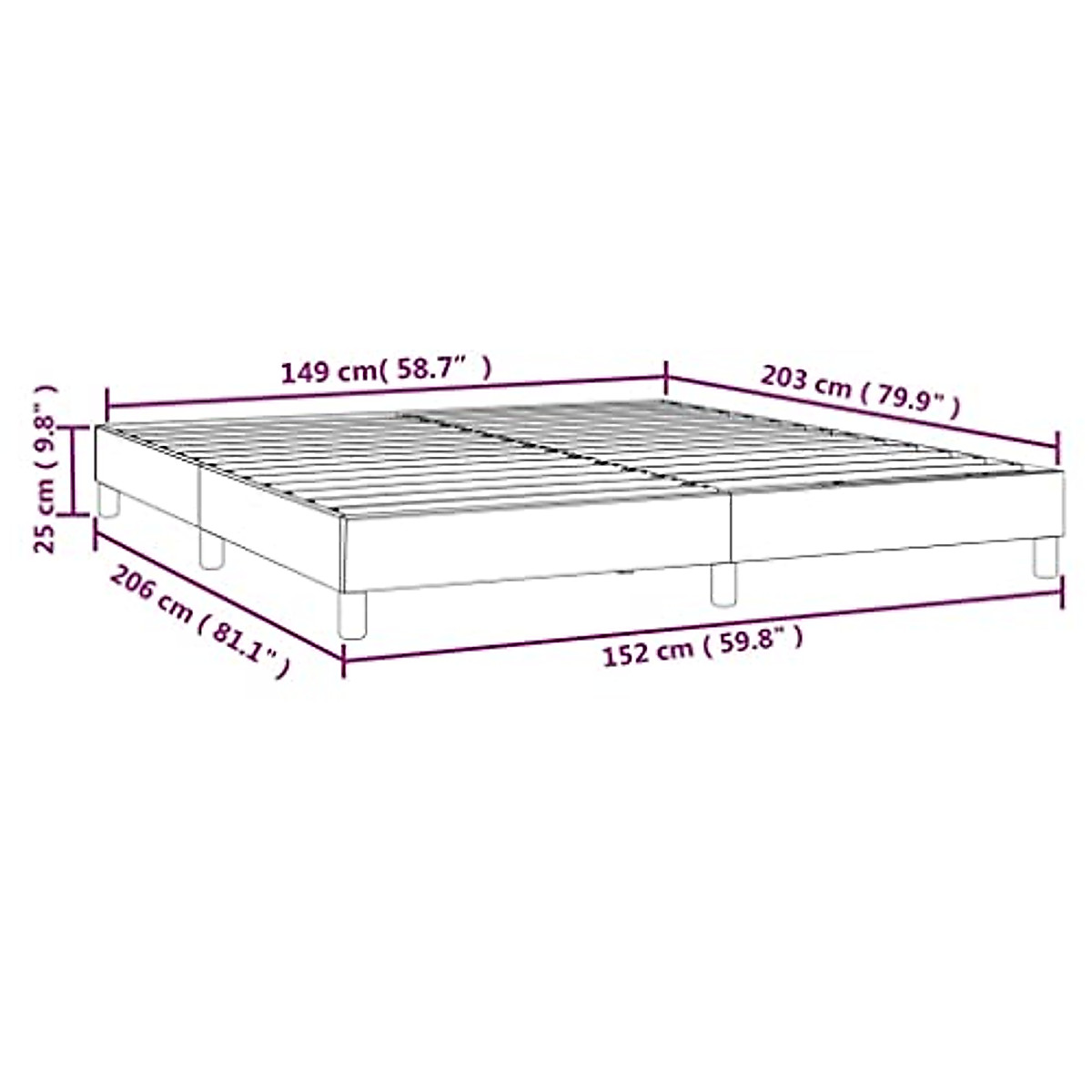 vidaXL Box Spring Bed Frame Home Indoor Bedroom Bed Accessory Wooden Upholstered Double Bed Base Furniture Light Gray 59.8"x79.9" Queen Fabric