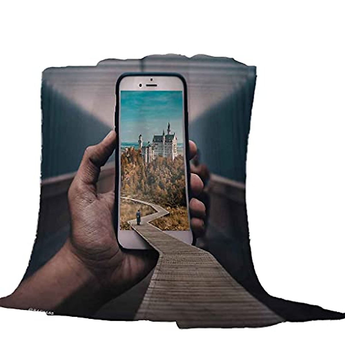 DALEM Soft Fleece Throw Blanket - Fluffy Microfiber Solid Blankets for Bed and Couch Double/Single Size - 59X79Inch Wooden Bridge Scenery Printed Flannel Blanket for Bed, Couch and Sofa