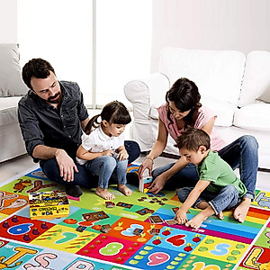 Kids Educational Rug Playtime Collection ABC, Numbers and Shapes Learning Carpet Kids Play Rug Mat Playmat for Playroom Bedroom, 55.1 x 43.3 inch