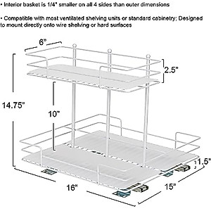 Household Essentials Glidez Paint-Finished Steel Pull-Out/Slide-Out Storage Organizer with Plastic Liners for Under Sink or Cabinet Use- 2 -Tier Design - Fits Standard Size Cabinet or Shelf, White