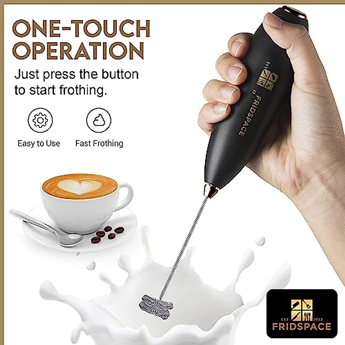 Handheld portable milk frother durable double whisk electric coffee machine, battery operated stainless steel milk mixer with stand, instant foam maker for latte, cappuccino, hot chocolate (Black)