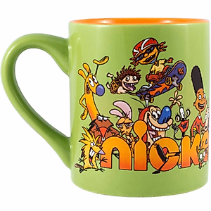 Silver Buffalo Nickelodeon Logo and Characters 90s Nostalgia Ceramic Mug, 14 Ounces