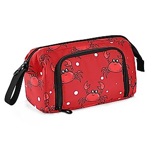 Fisyme Red Crab Pencil Case Large Capacity Pencil Pouch Pen Bag Box Big Makeup Pencil Case Organizer