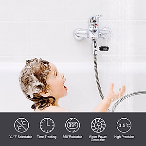 FUCHU LED Digital Shower Display 0~100℃ Bath Water Celsius/Fahrenheit Display 360° Rotating Screen for Home Kitchen Bathroom