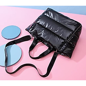 SGLTY Women Puffer Tote Bag,Winter Large Handbags, Designer Soft Puffer Shoulder Bag,Ladies Large Quilted Yoga Bag (Black)