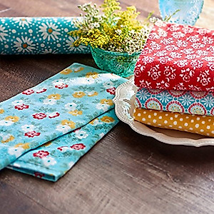 The Pioneer Woman Spring Floral Kitchen Towel Set, 4pk, Print,Red, Teal, Yellow, White, Blue, Green