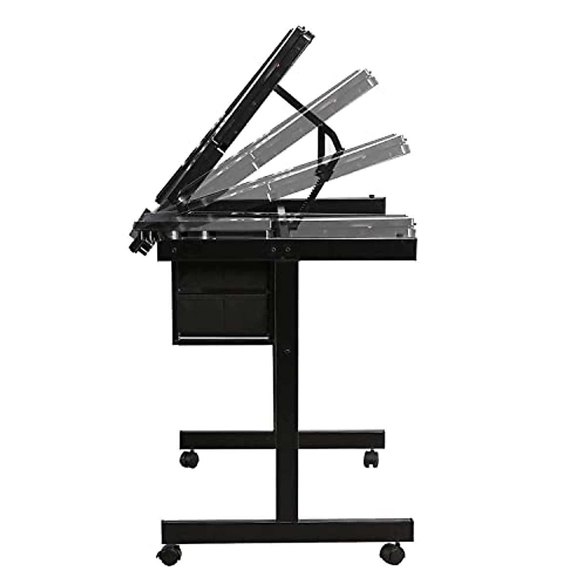 SogesHome Adjustable Drafting Table, Drawing Board Art & Craft Desk Folding Art Desk, with Side Tray, 4 Universal Lockable Casters, Black