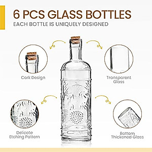 BULK PARADISE Assorted Clear Glass Bottles with Corks, 6 Pack, 2.5in X 9in, 16oz