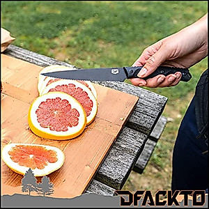 DFACKTO Interceptor 6 Inch Serrated Utility Knife for Camping and Outdoor Kitchen, Stonewashed High Carbon Stainless Steel Black Knife, Full Tang Tactical G10 Handle, BBQ Utensil Cutlery