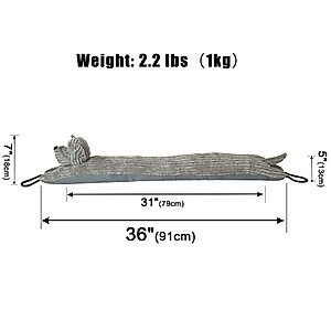 Marwood Under Door Draft Stopper Decorative Wind Stopper 36 inch for Door & Window, Weighted Animal Air Draft Stopper Snake Noise Blocker for Bottom of Door with Hanging Loops - Grey Dog