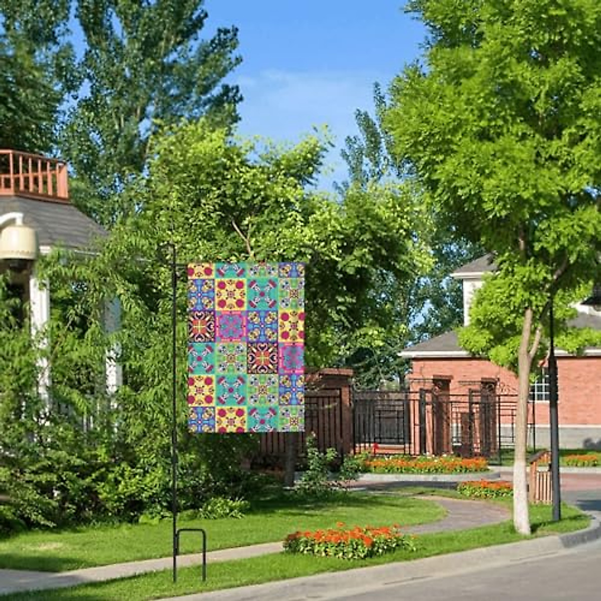 Mexican Talavera Tile Pattern Garden Flag - Vibrant Double Sided Garden Flag - Yard Decorating Flag Garden Flag Decoration - Outdoor Flag Decorator'S Favorite